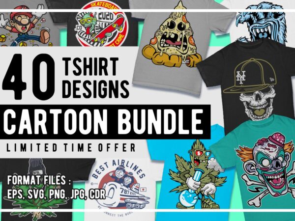 40 Cartoon Tshirt Designs Bundle #1 - T-shirt Designs